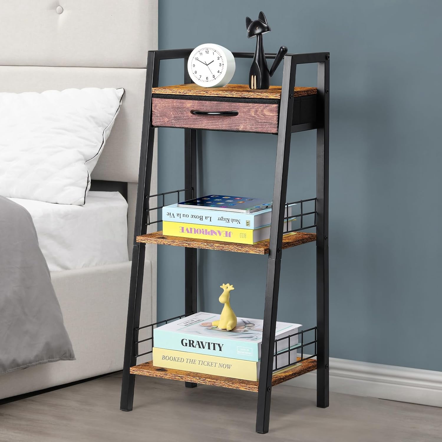 3-Tier Ladder Shelf with Drawer, Small Freestanding Storage Rack for ...