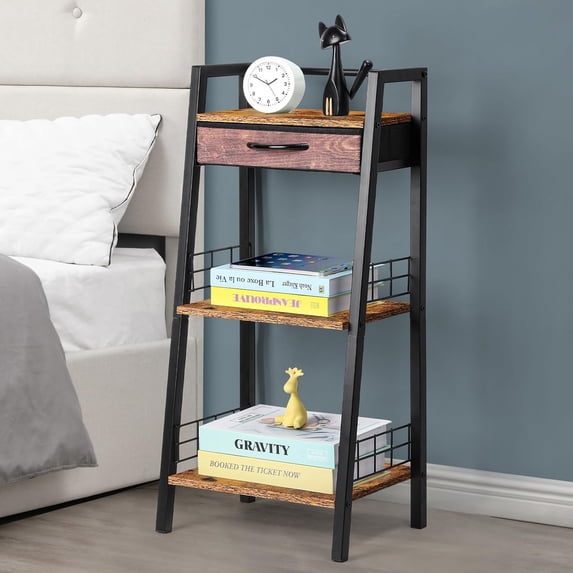 3-Tier Ladder Shelf with Drawer, Small Freestanding Storage Rack for ...