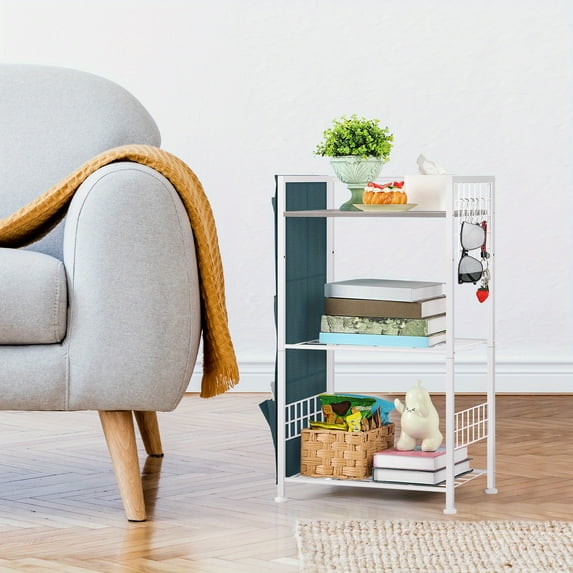 "3-Tier Ladder Shelf with Hooks & Storage Bags - Freestanding Storage ...