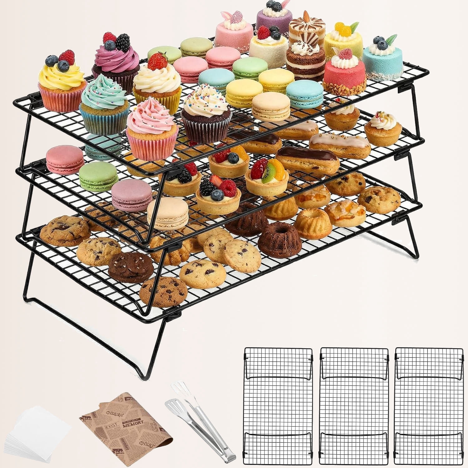 3 Tier Large Cooling Rack for Baking, 17 x 11 Inch Stackable Stainless ...