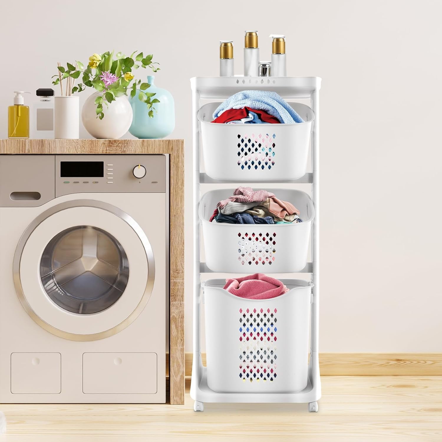 3 Tier Large Dirty Clothes Basket, Portable Removable Clothes Sorting ...