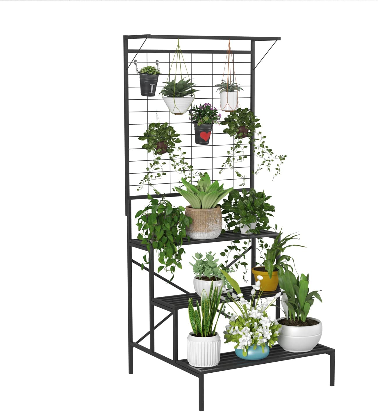 3 Tier Large Heavy Duty Plant Stand with Hanging Plant pot shelf, 35.43 ...
