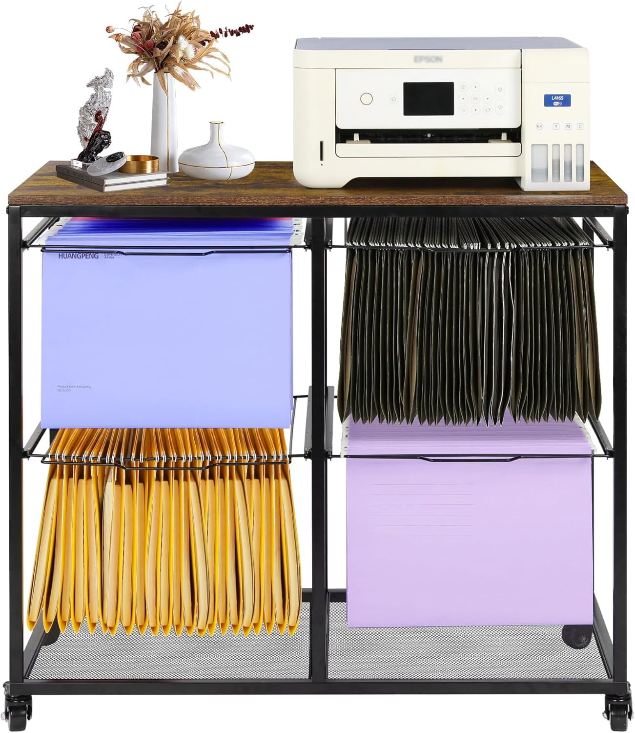 3 Tier Large Printer Stand, Mobile Printer Cart with 4 Pull-Out File ...