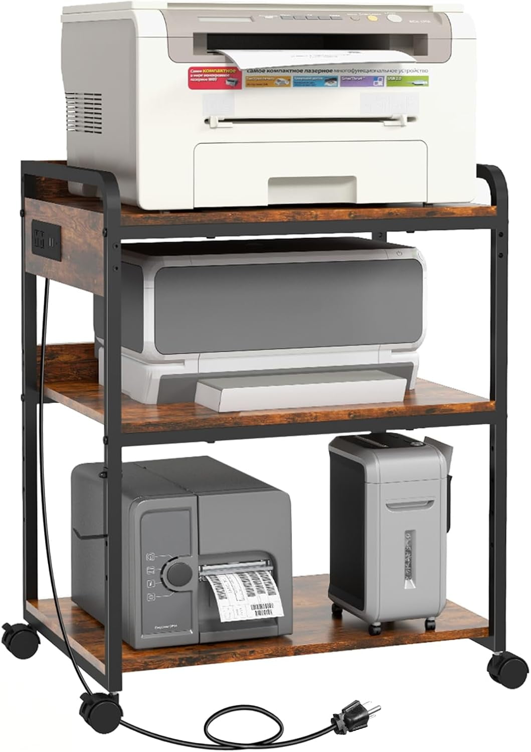 3 Tier Large Printer Stand with Wheels, 25.2 x 18.9 Inch Printer Stand ...