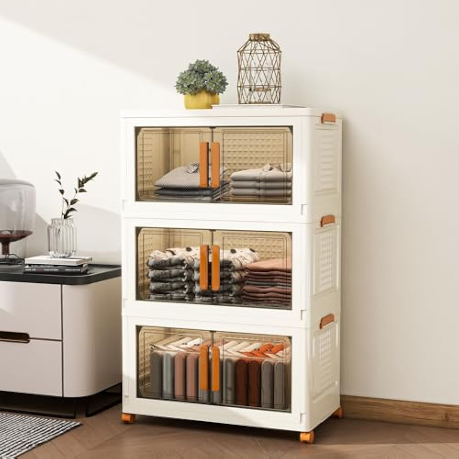 3 Tier Large Stackable Plastic Storage Bins with 1 Lid 95 QT/Tier ...