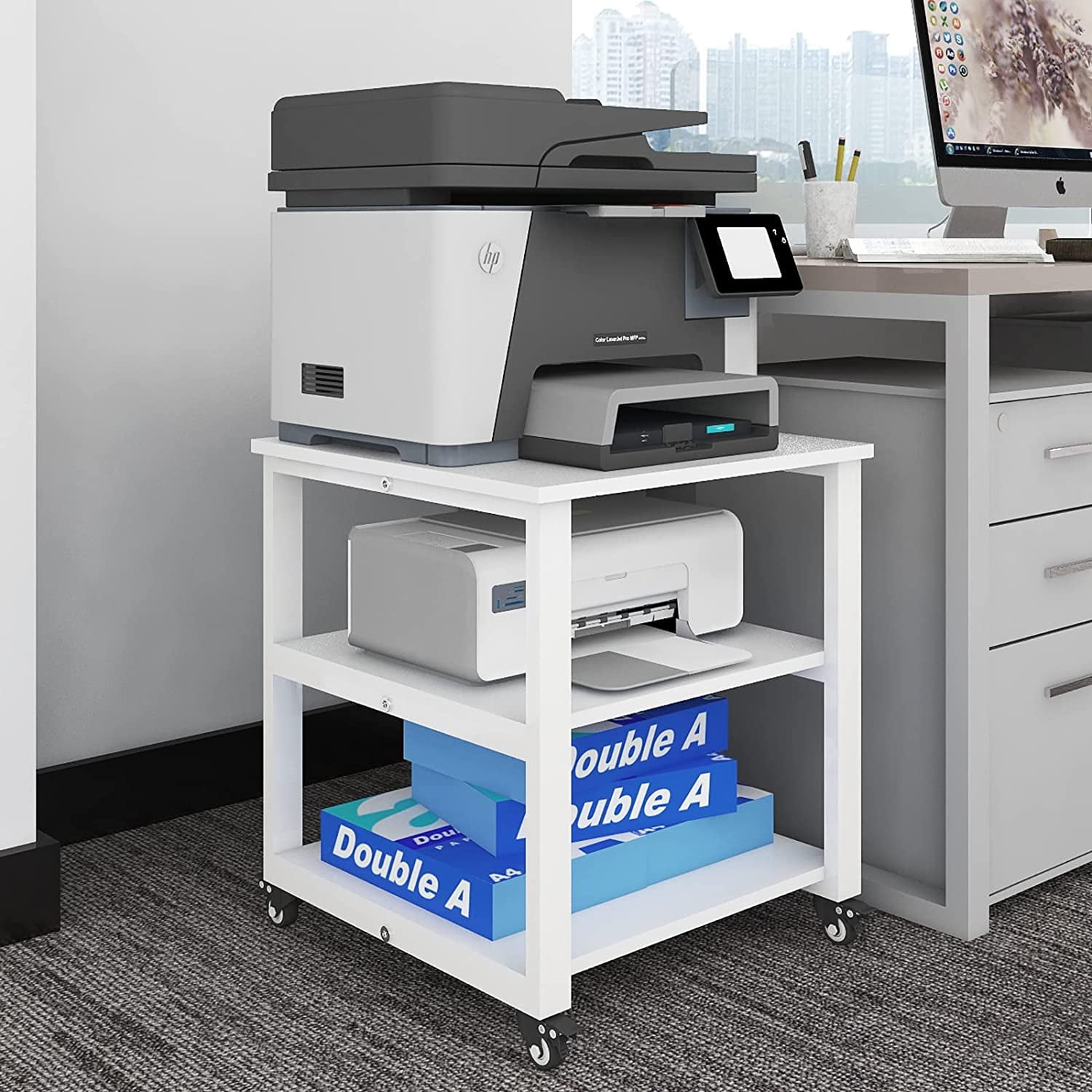 3-Tier Laser Printer Cart,19.7''x19.7''x22.6'' Large Machine Stand ...