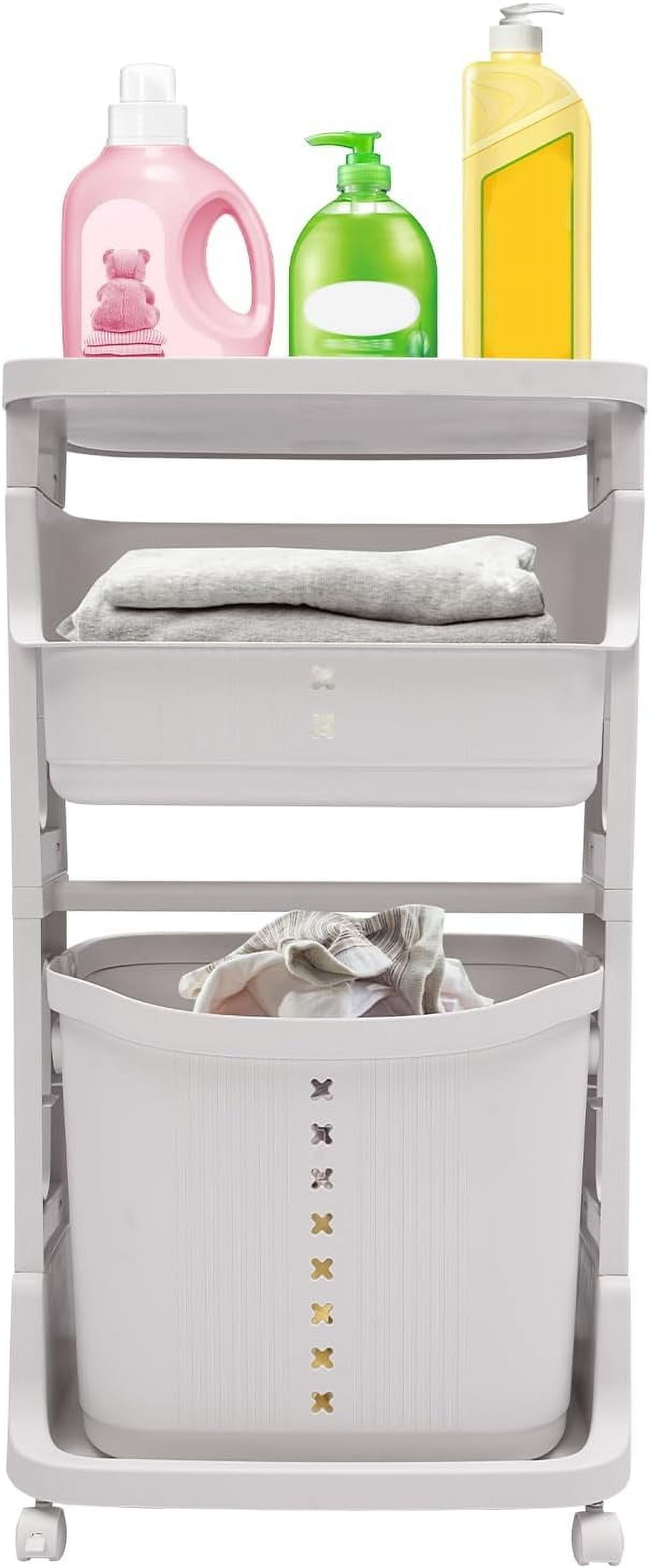3-Tier Laundry Basket Portable Laundry Hamper Freestanding Rolling ...