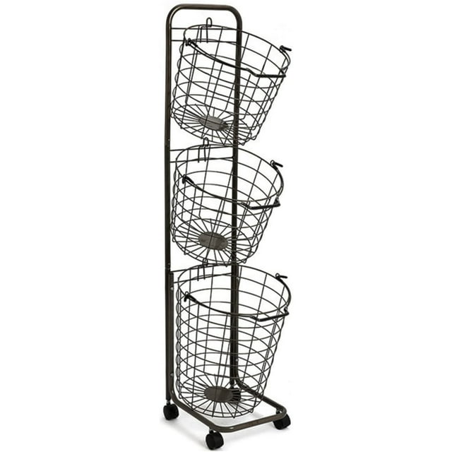3-Tier Laundry Basket with Wheels, Wire Laundry Hamper with Handle ...