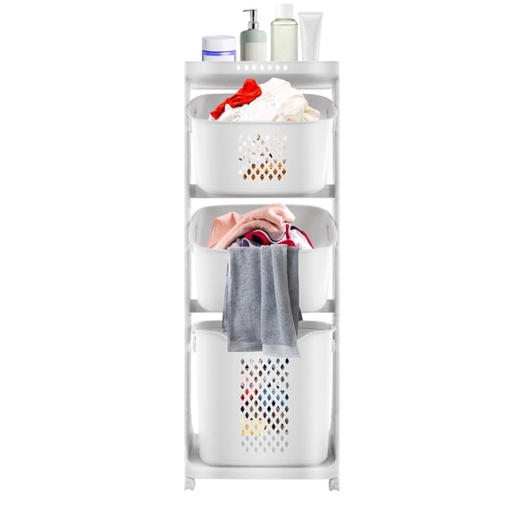 3-Tier Rolling Laundry Hamper, PP Plastic Clothes Sorter Storage ...