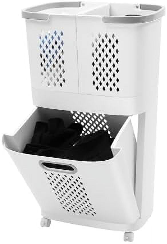 3 Tier Laundry Hamper Basket Sorter, Floor-Standing 360° Rolling Large ...