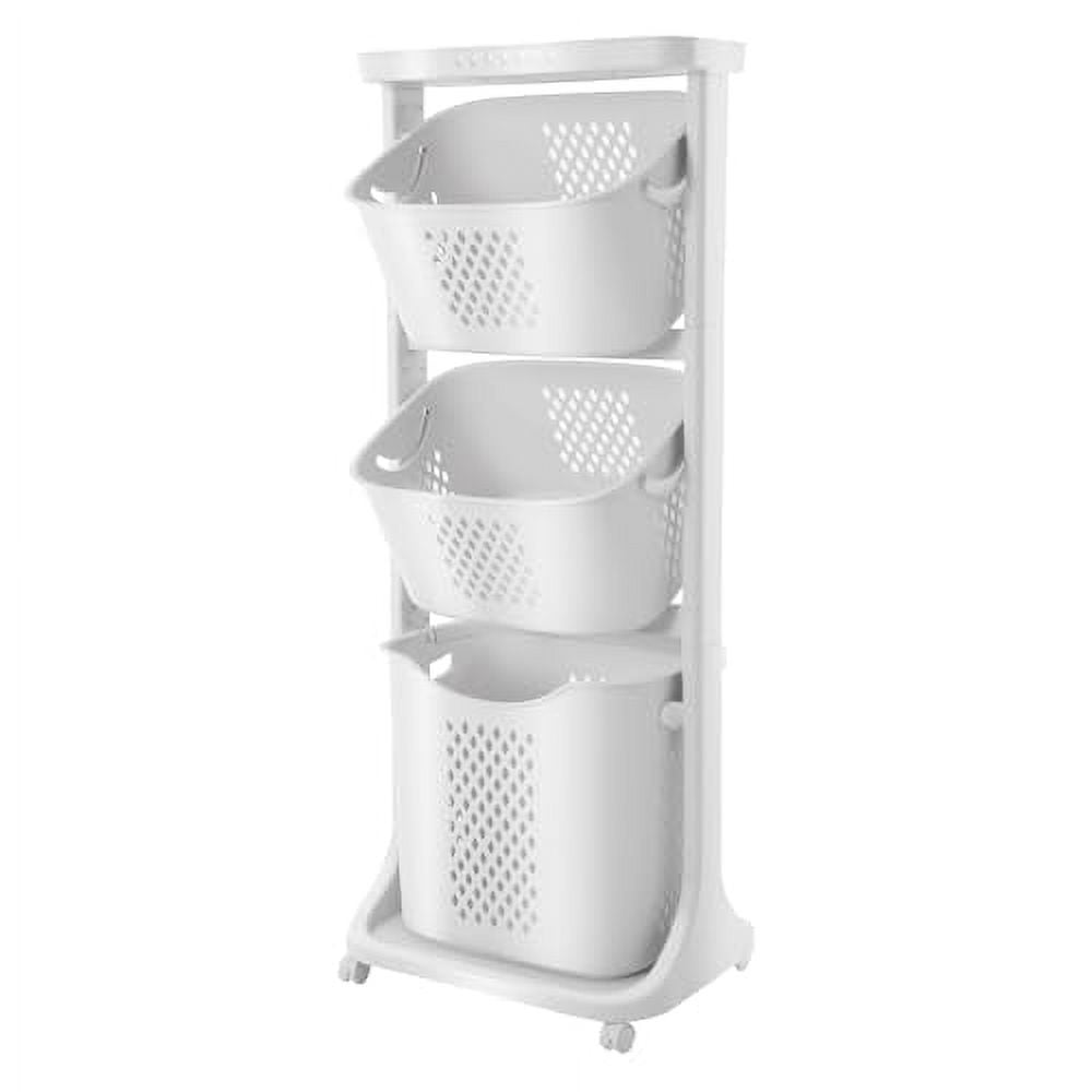 3-Tier Laundry Hamper Basket Sorter with Heavy-Duty Lockable Rolling ...