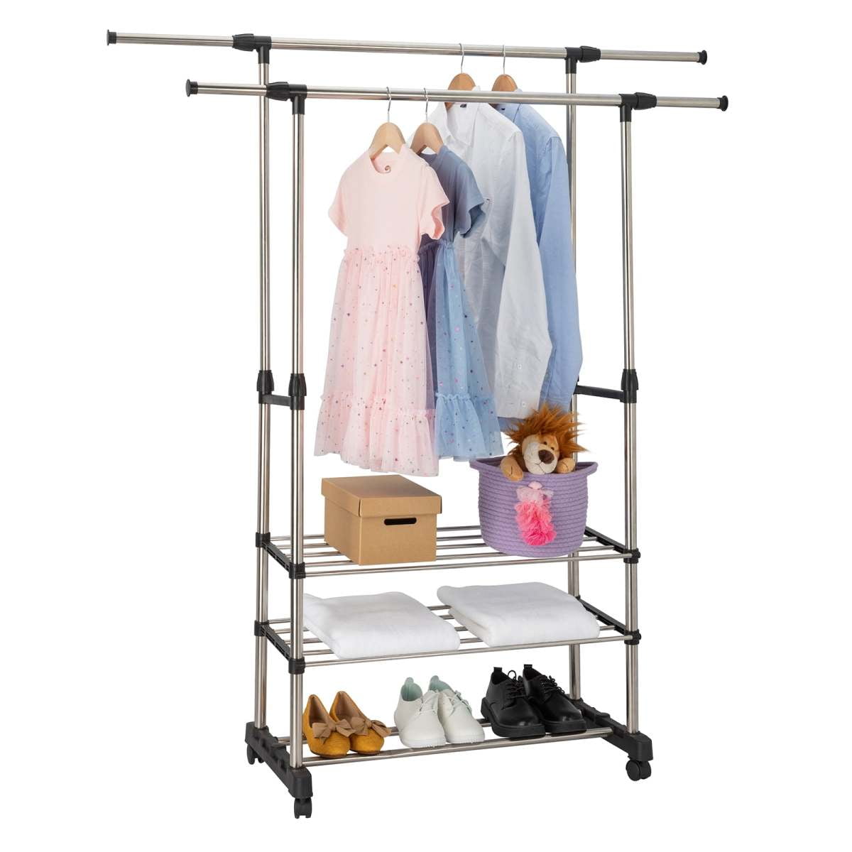 3-Tier Layer Clothing Dry Double Rack Hanger Shelving Wire Shelf Dress ...