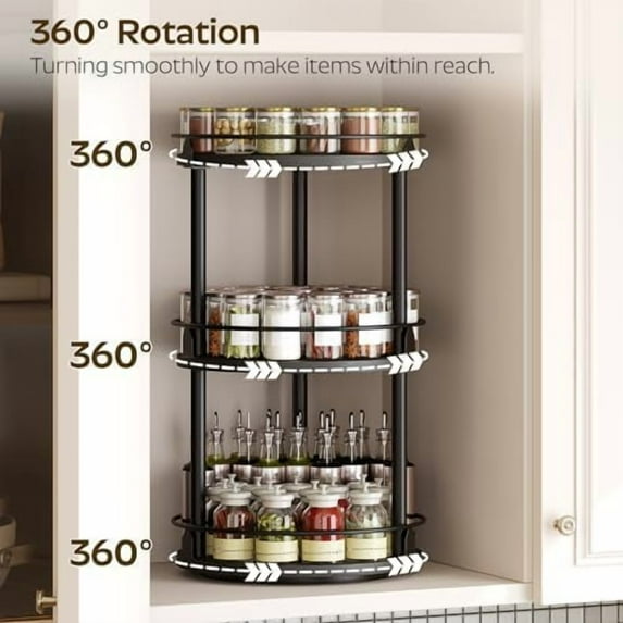 3-Tier Lazy Susan Organizer, Rotating Spice Rack, Spinning Organizer ...
