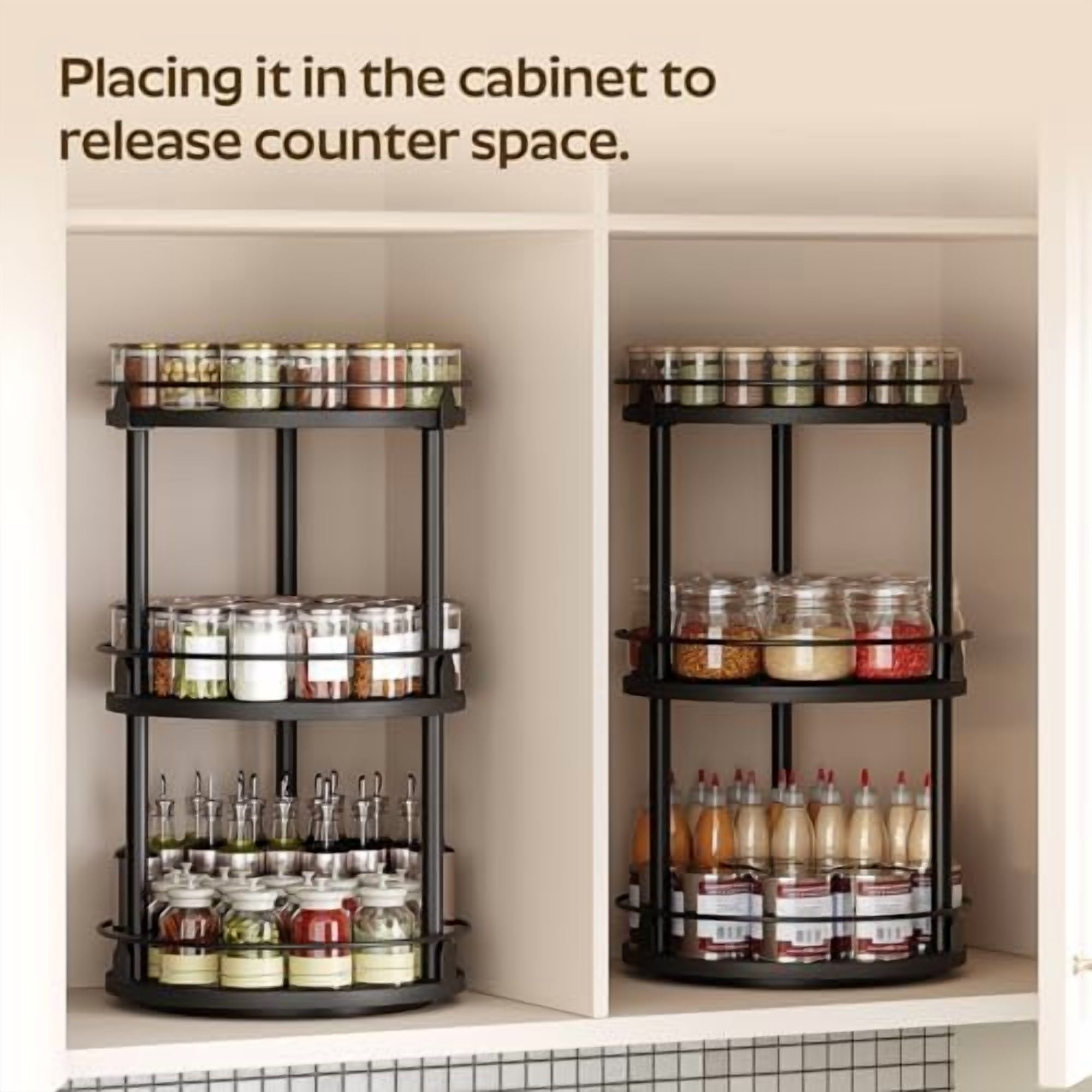 3-Tier Lazy Susan Organizer, Rotating Spice Rack, Spinning Organizer ...