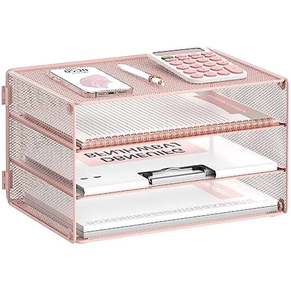 3 Tier Letter Tray Paper Organizer Mesh Metal Desk File Organizer for ...