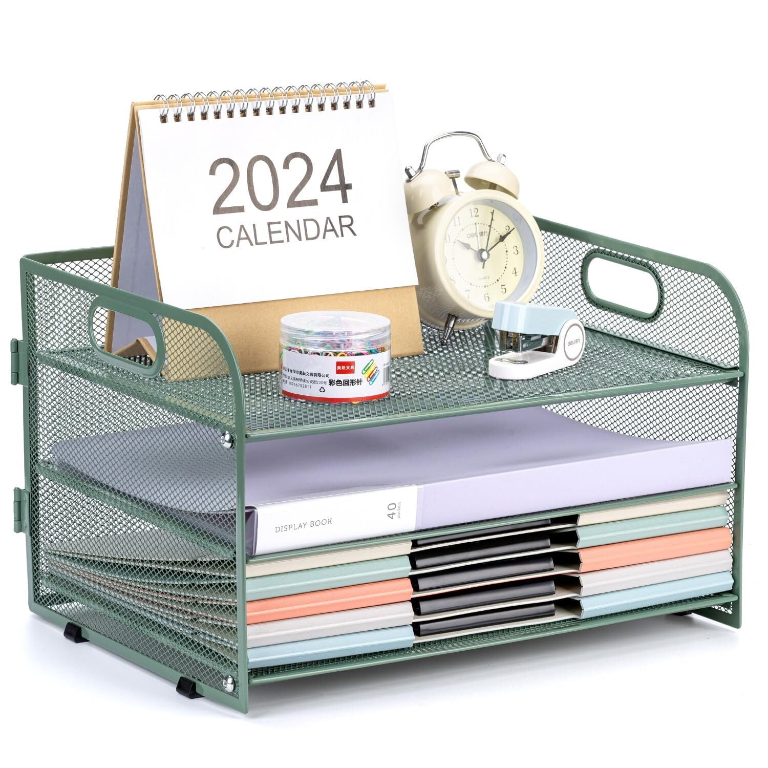 3-Tier Letter Tray Paper Organizer with Handle, Compact Mesh Desk File ...