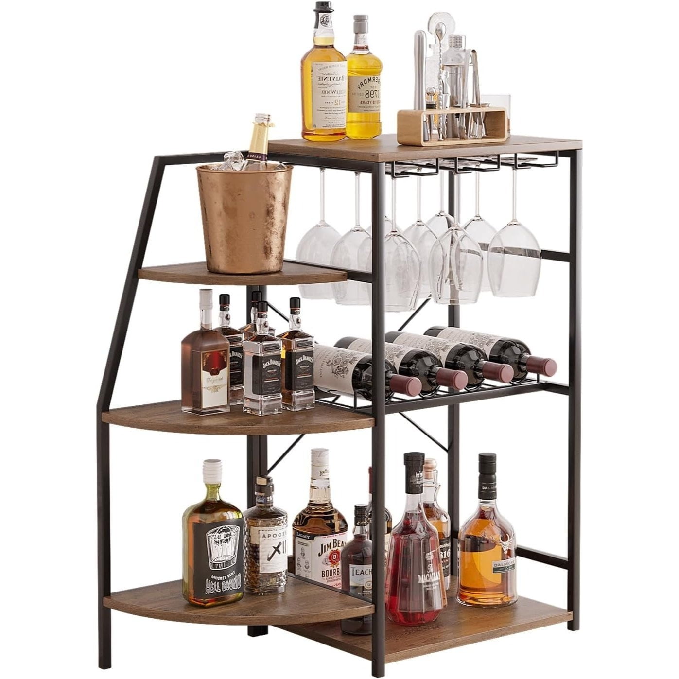 3-Tier Liquor Cabinet Bar for Home, Stepped Mini Bar for Whiskey Liquor ...
