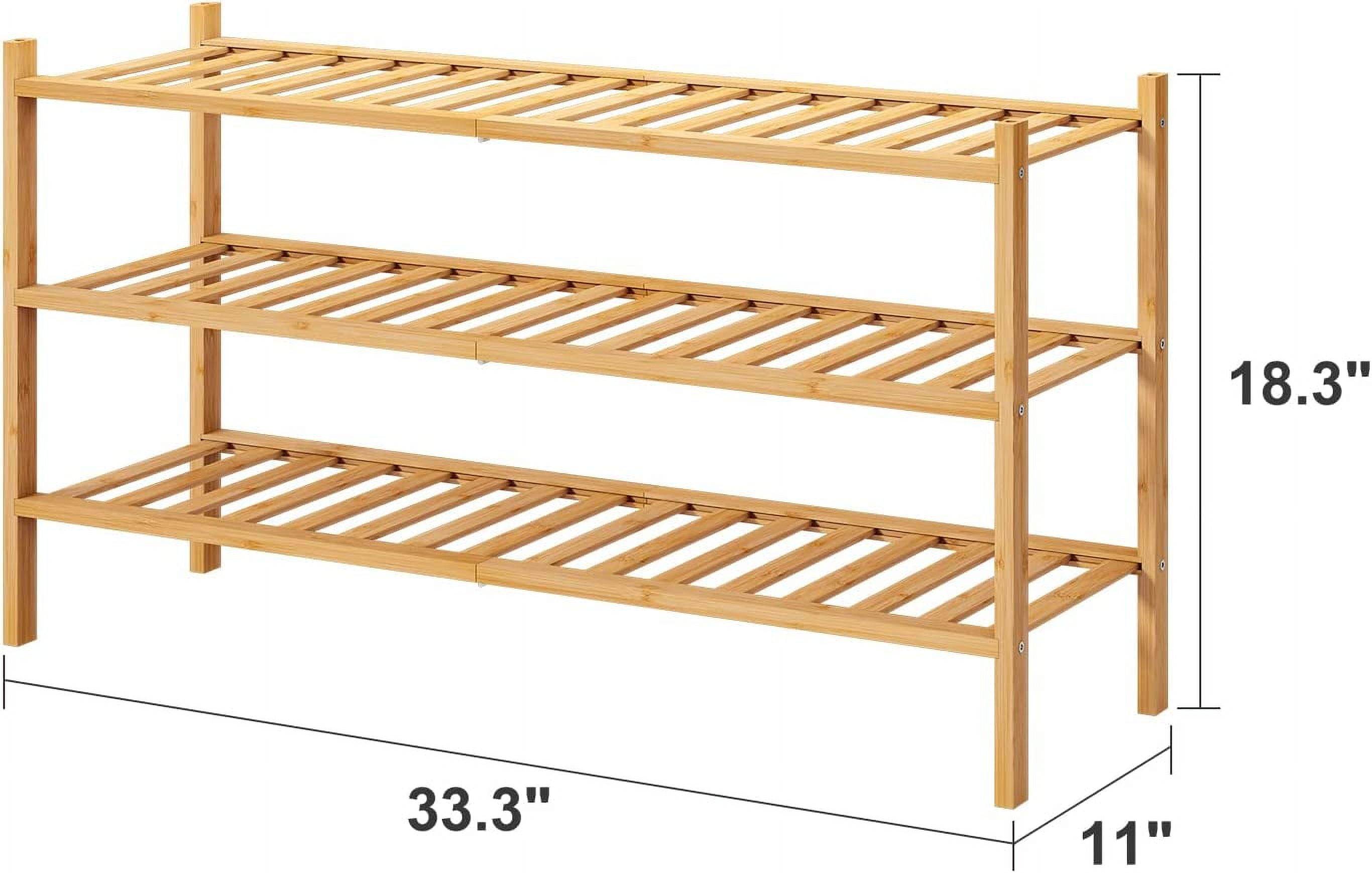 3-Tier Long Bamboo Shoe Rack, Stackable Wooden Shoe Organizer for ...