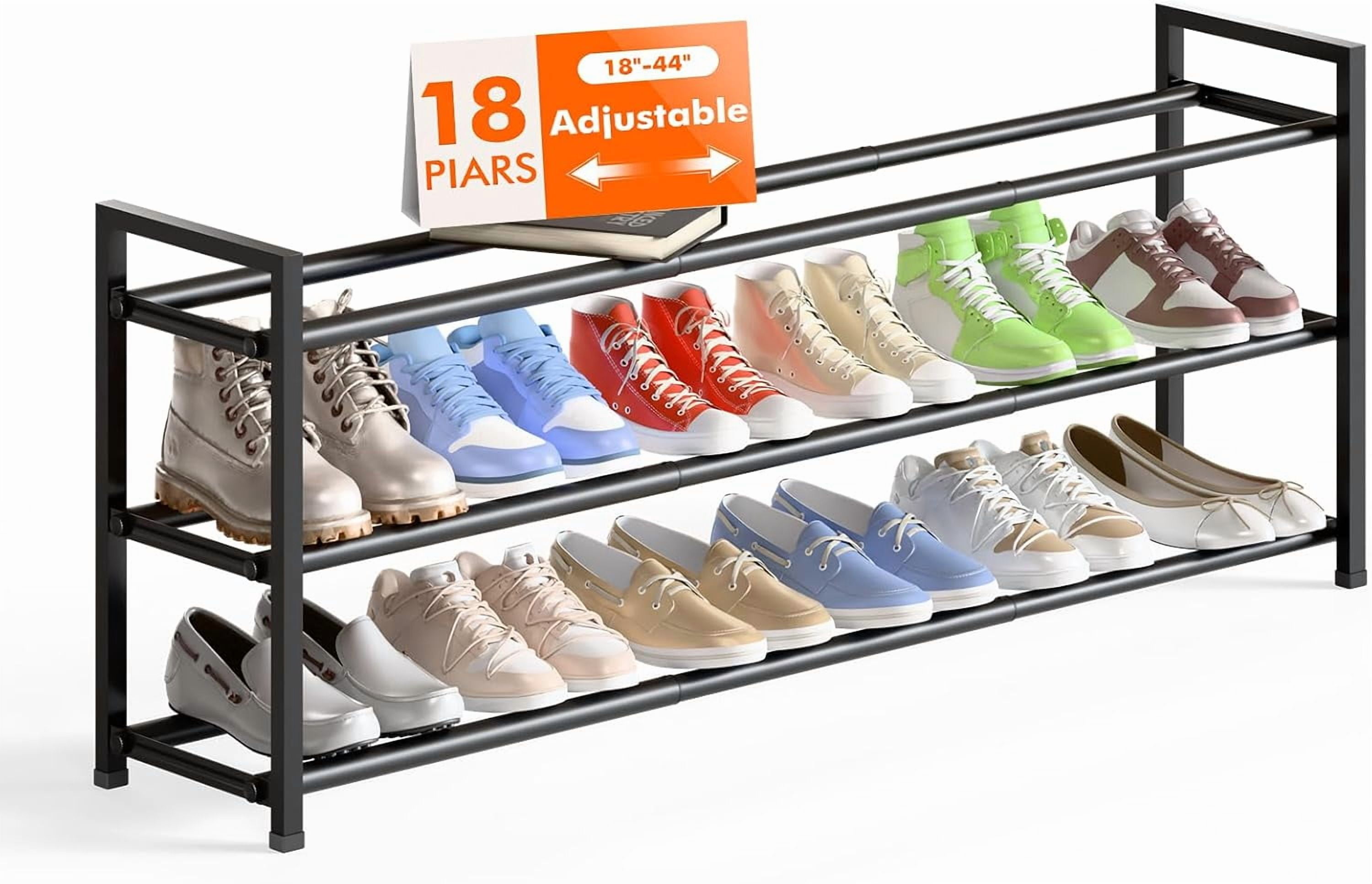 3-Tier Long Expandable Shoe Rack for Closet, 18"-44" Adjustable Shoe ...