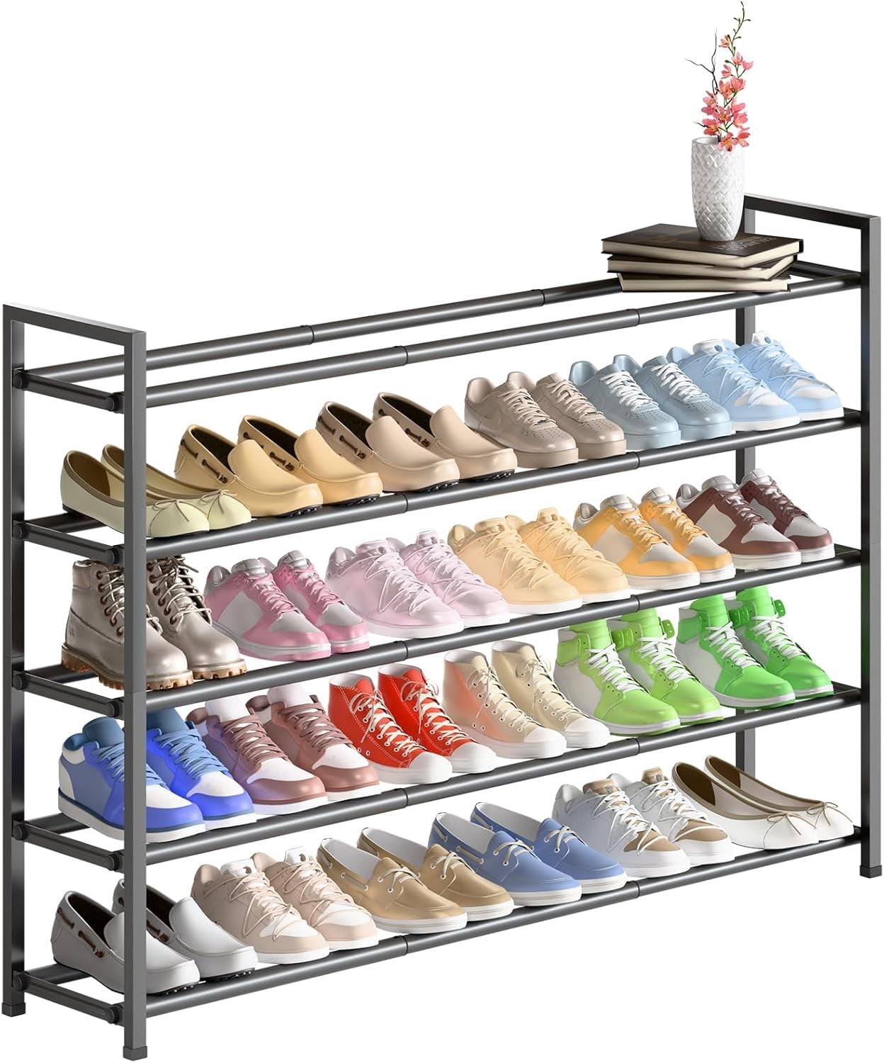 3-Tier Long Expandable Shoe Rack for Closet, 18"-44" Adjustable Shoe ...
