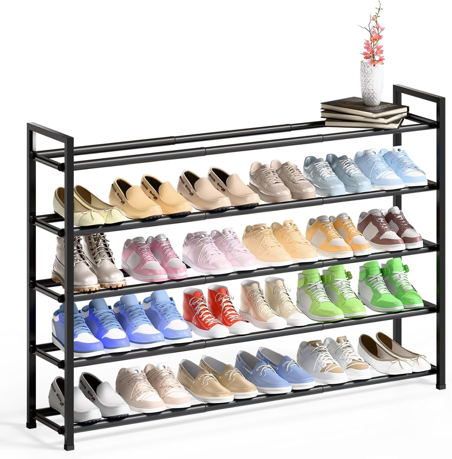 3-Tier Long Expandable Shoe Rack for Closet, 18"-44" Adjustable Shoe ...
