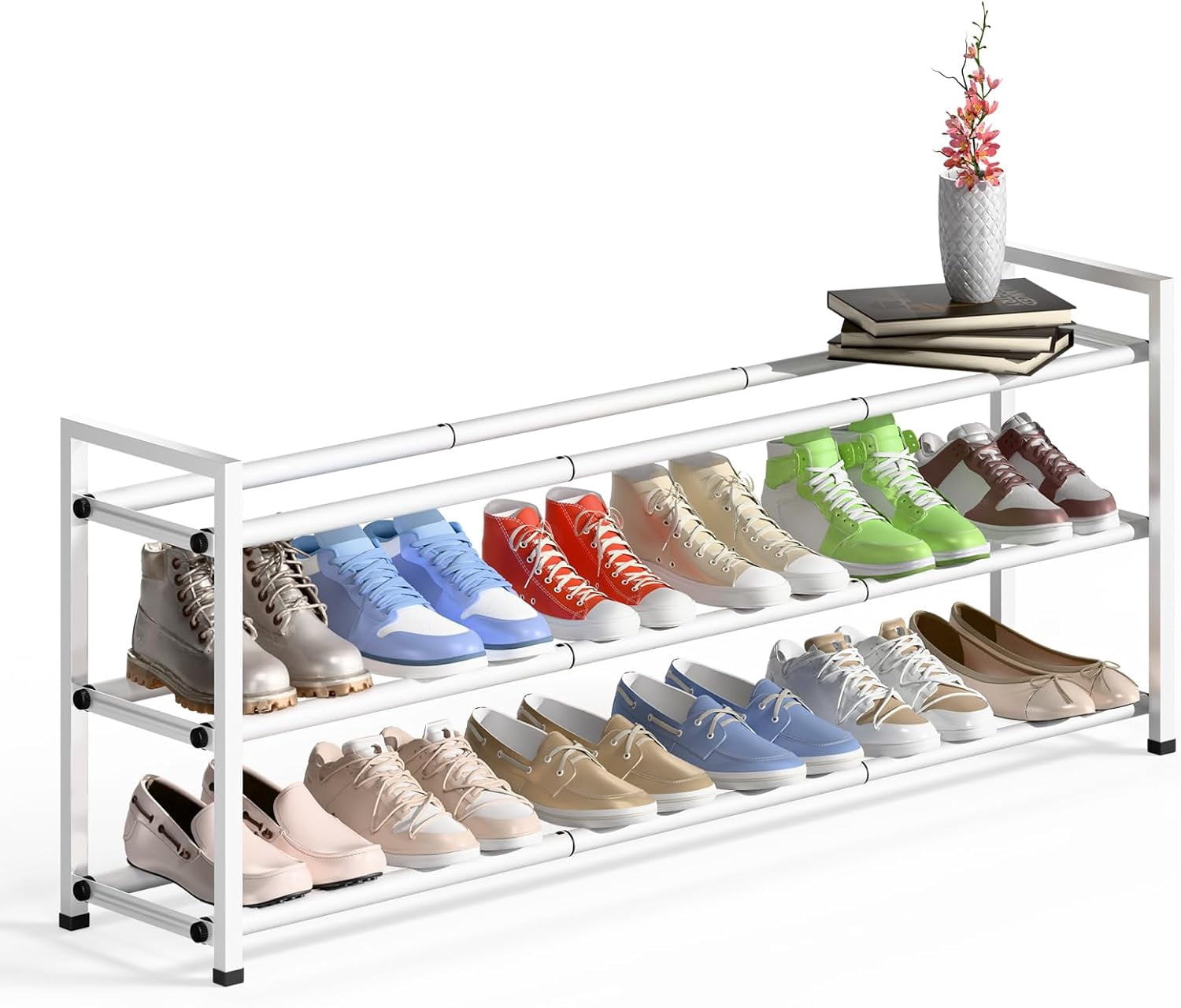 3-Tier Long Expandable Shoe Rack for Closet, 18"-44" Adjustable Shoe ...