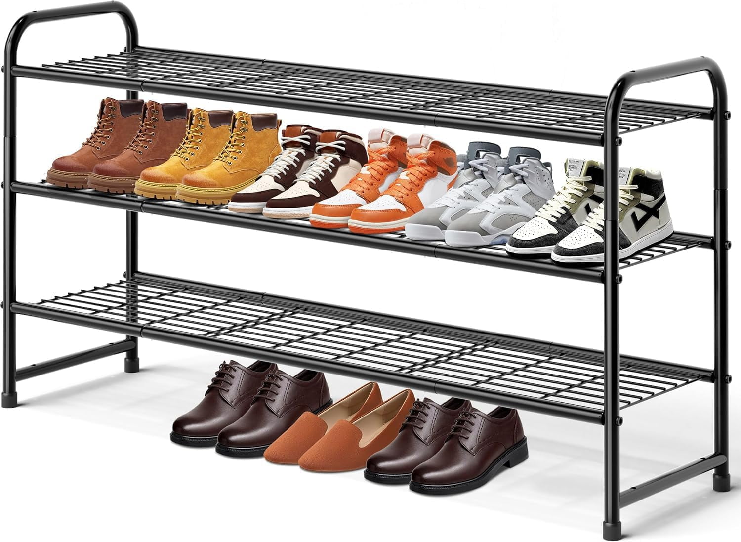 3-Tier Long Shoe Rack for Closet Metal Shoe Organizer for Entryway ...