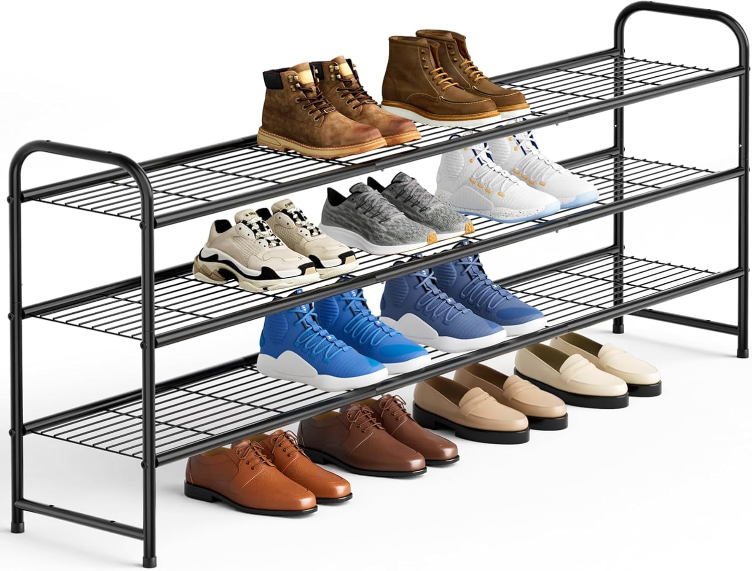 3-Tier Long Shoe Rack for Closet Metal Shoe Org for Entryway, Wide ...