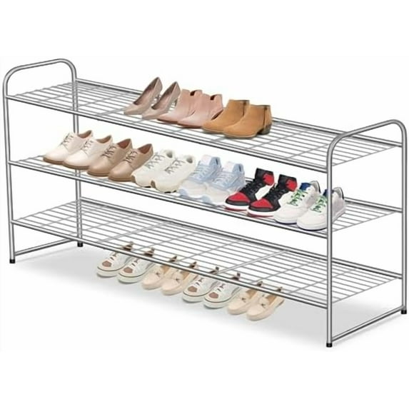 3-Tier Long Shoe Rack for Closet Metal Wide Shoe Storage Organizer for ...