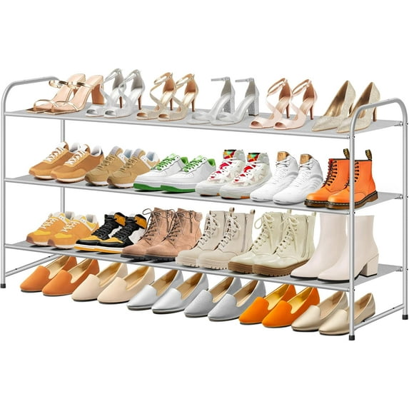 3-Tier Long Shoe Rack Organizer for Closet, Stackable Wide Shoe Shelf ...