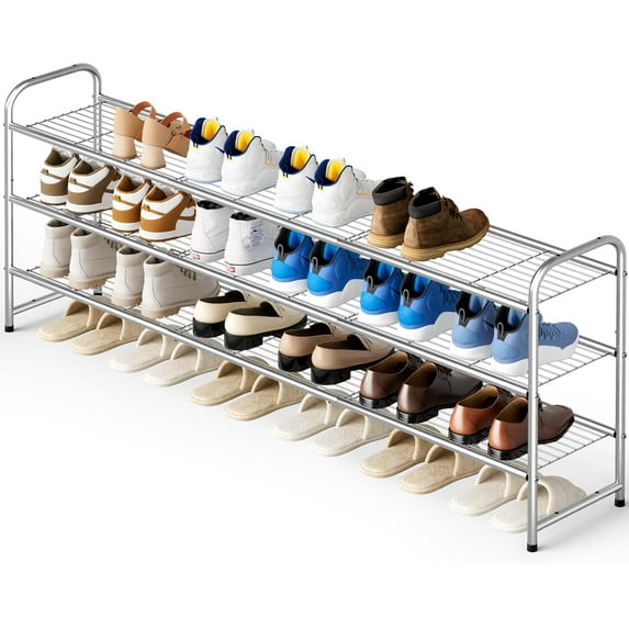 3-Tier Long Shoe Rack for Closet Shoe Organizer for Entryway, Wide ...