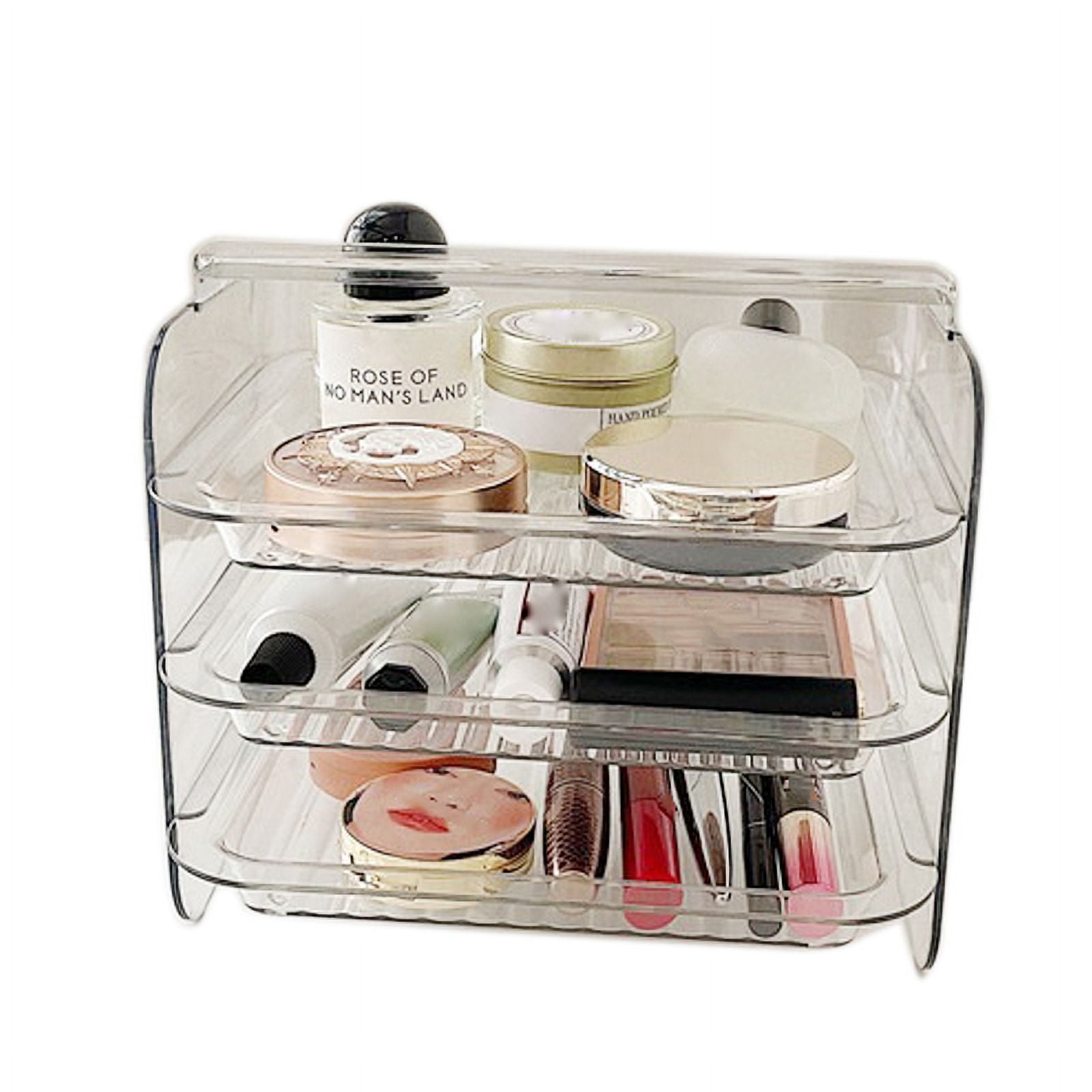 3 Tier Makeup Organizer Transparency Acrylic Dustproof Vanity Organizer ...