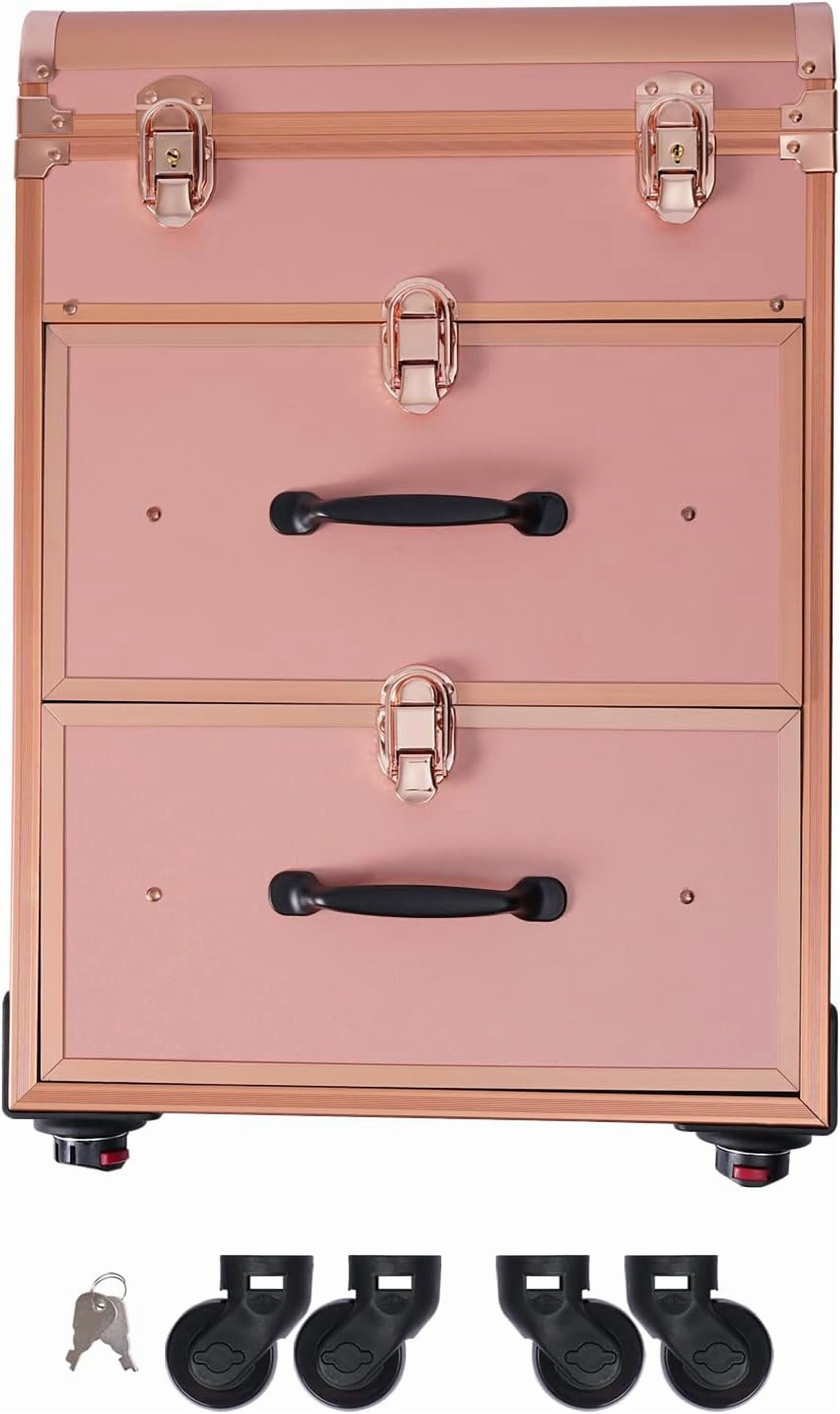 3-Tier Makeup Train Case, Rolling Lockable Beauty Salon Luggage ...