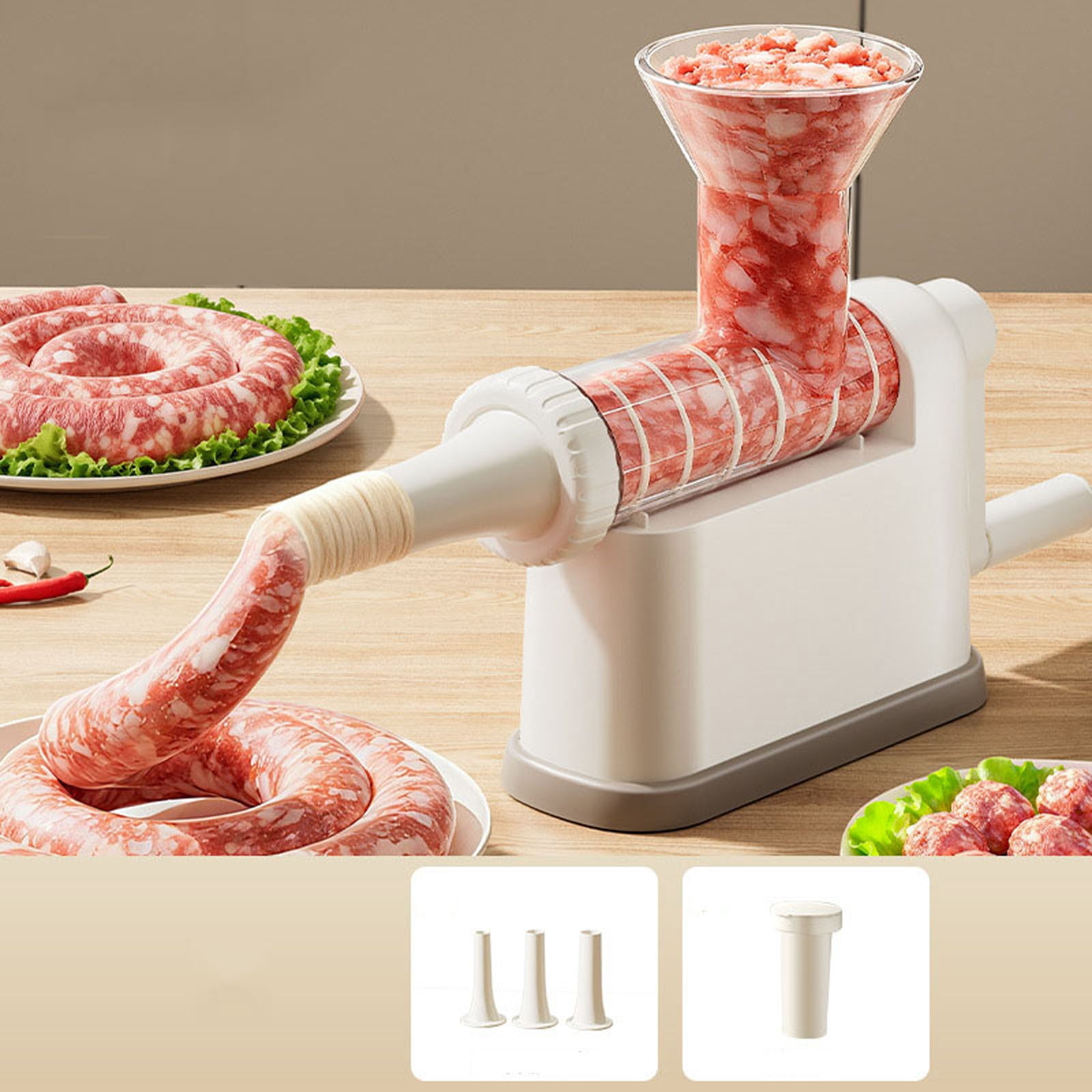 3-Tier Manual Sausage Stuffer Kit - Home Meat Grinder with 3 Nozzles ...