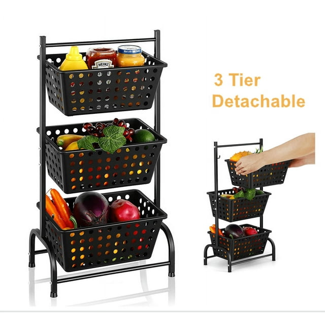 3-Tier Metal Kitchen Produce Floor Market Basket Storage Stand for ...
