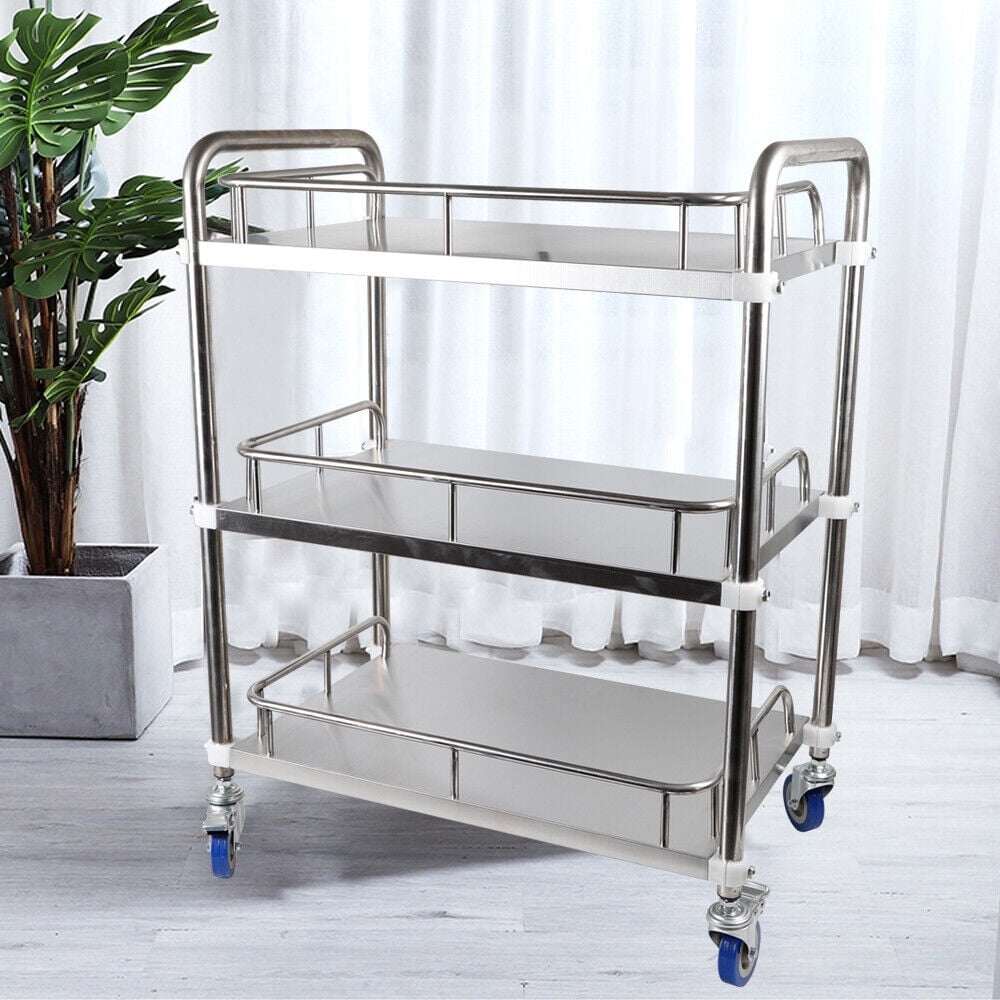 3-Tier Medical Dental Lab Trolley Stainless Steel Mobile Rolling ...