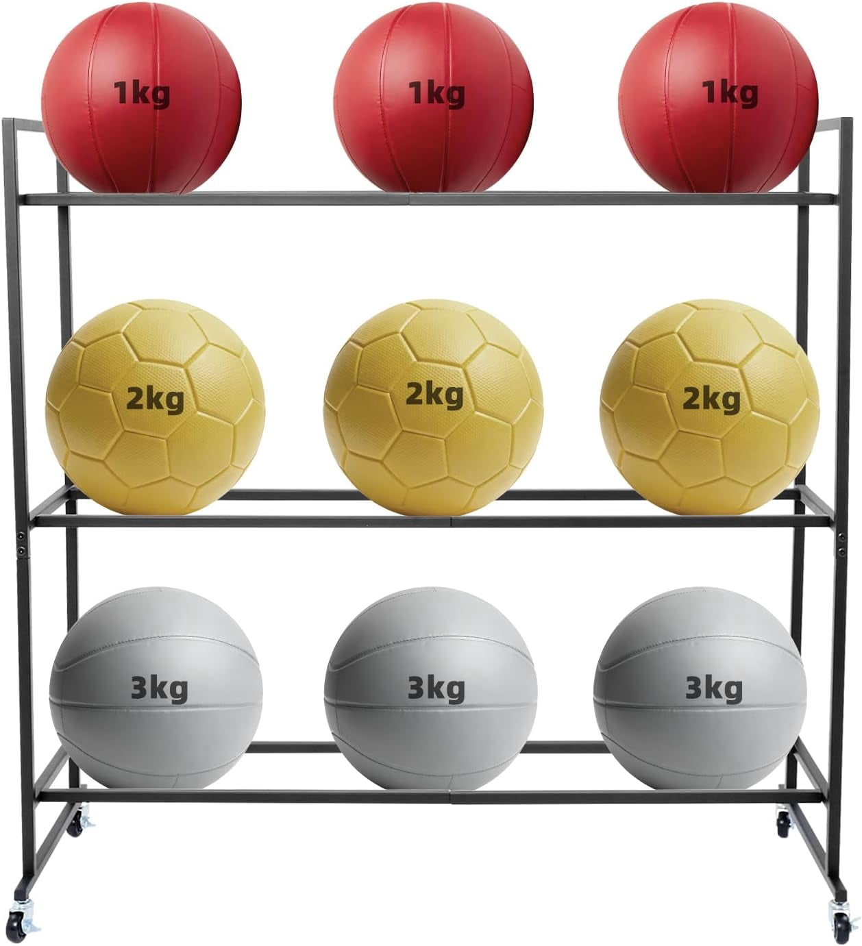 3-Tier Medicine Ball Rack, Mental Ball Rack with Wheels, Bowling Ball ...