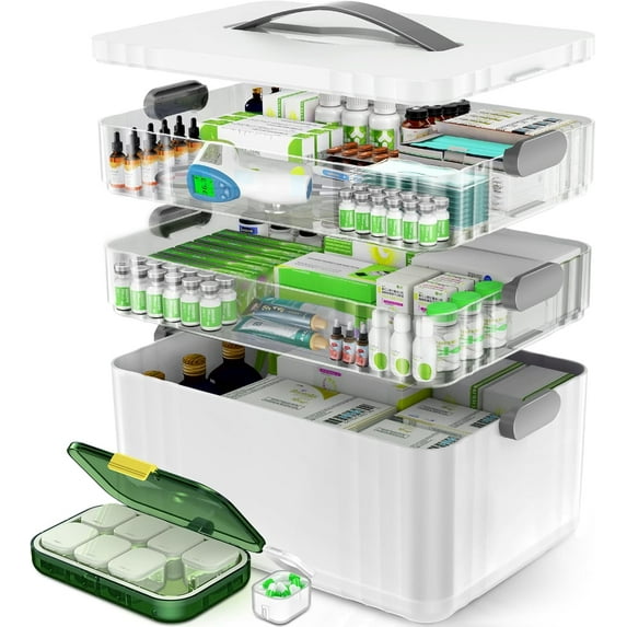 3-Tier Medicine Organizer - Portable Medicine Cabinet with Plastic ...