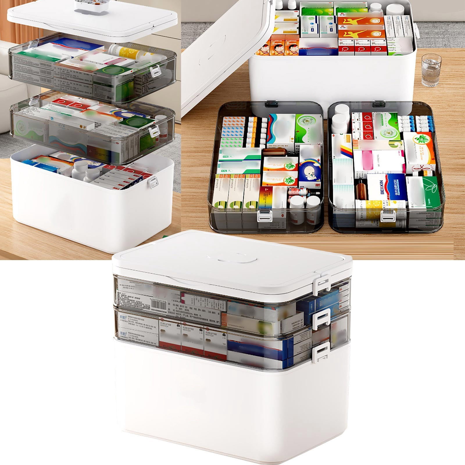 3-Tier Medicine Organizer Portable Multifunctional Medical Case with ...