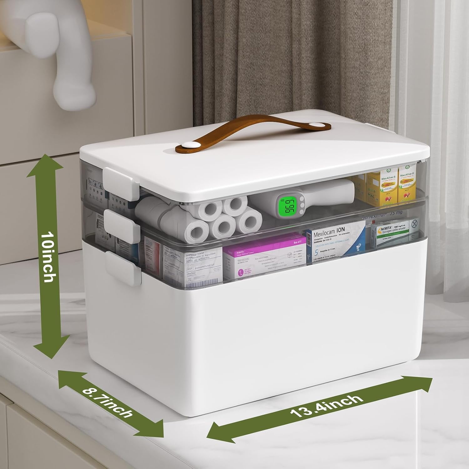3-Tier Medicine Storage Box Cabinet with Leather Handle for Home ...