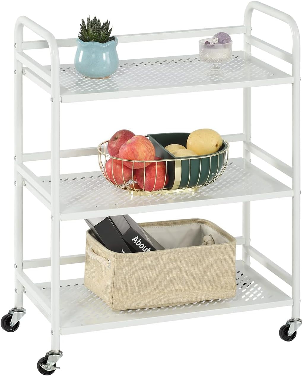 3-Tier Mesh Metal Rolling Cart, Multipurpose Heavy Duty Storage Rack ...