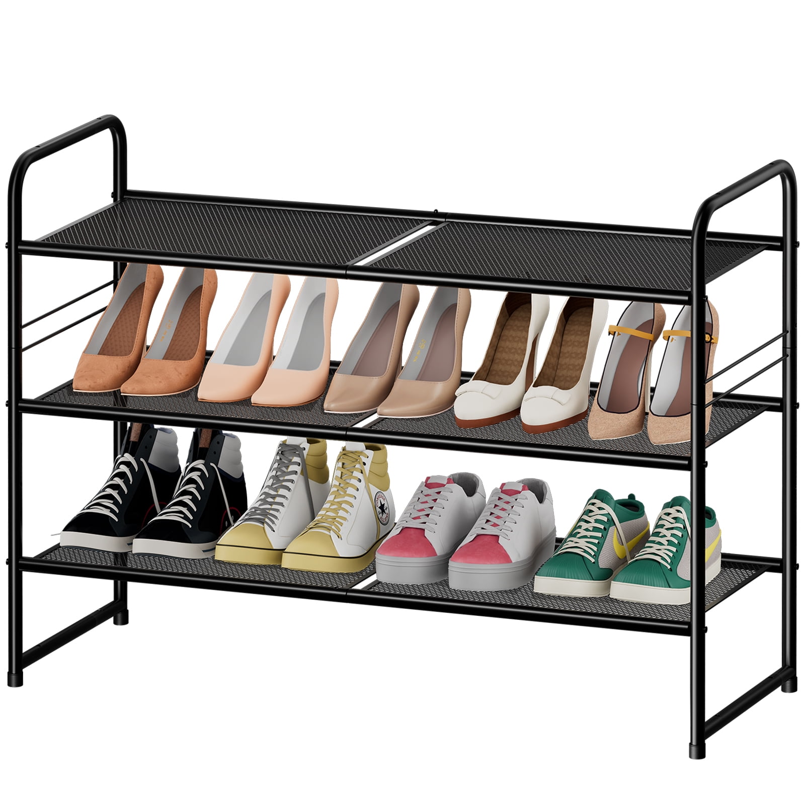 3-Tier Mesh Shoe Rack 15 Pair Shoe Shelf Storage Organizer, Fit for ...