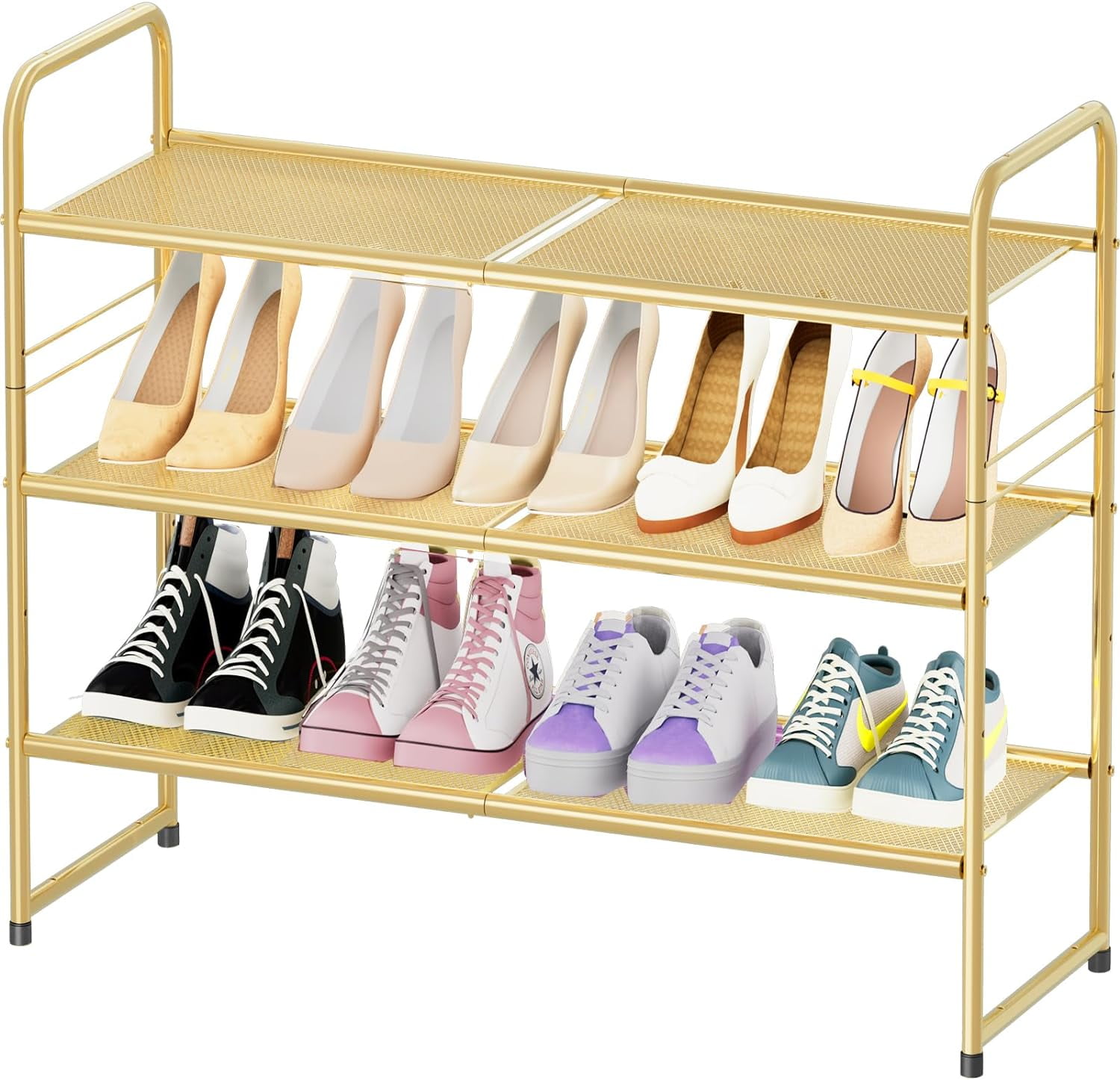 3-Tier Mesh Shoe Rack 15 Pair Shoe Shelf Storage Organizer, Fit for ...