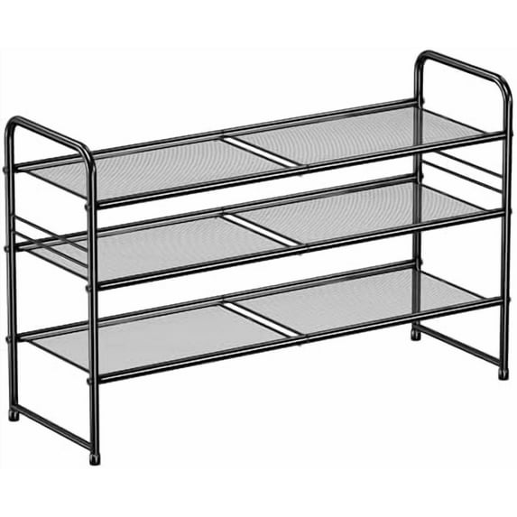 3-Tier Mesh Shoe Rack, Closet Metal 33" Wide Shoe Shelf Heavy Duty ...
