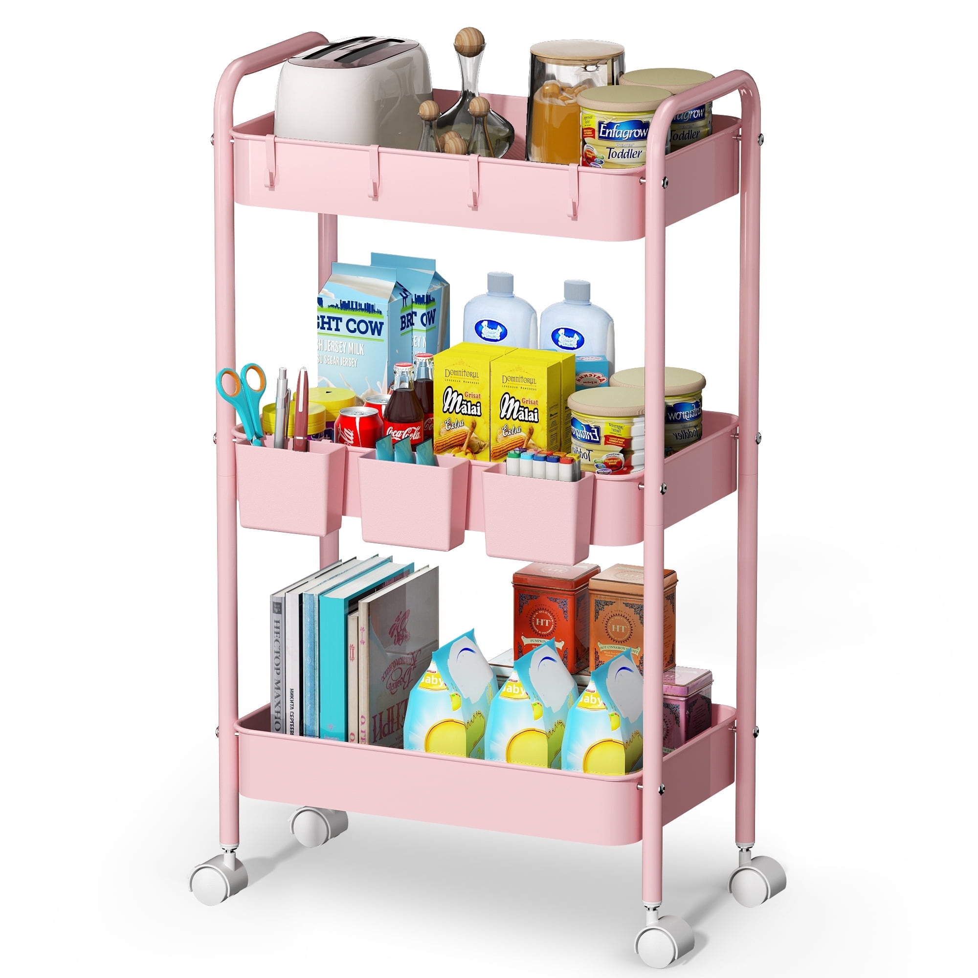 Cshidworld 3 Tier Rolling Utility Cart, Metal Storage Cart with ...