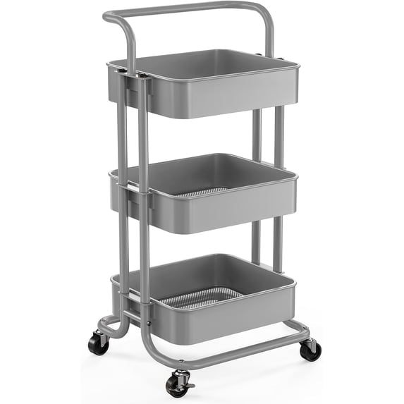 3 Tier Mesh Utility Cart, Rolling Metal Organization Cart with Handle ...