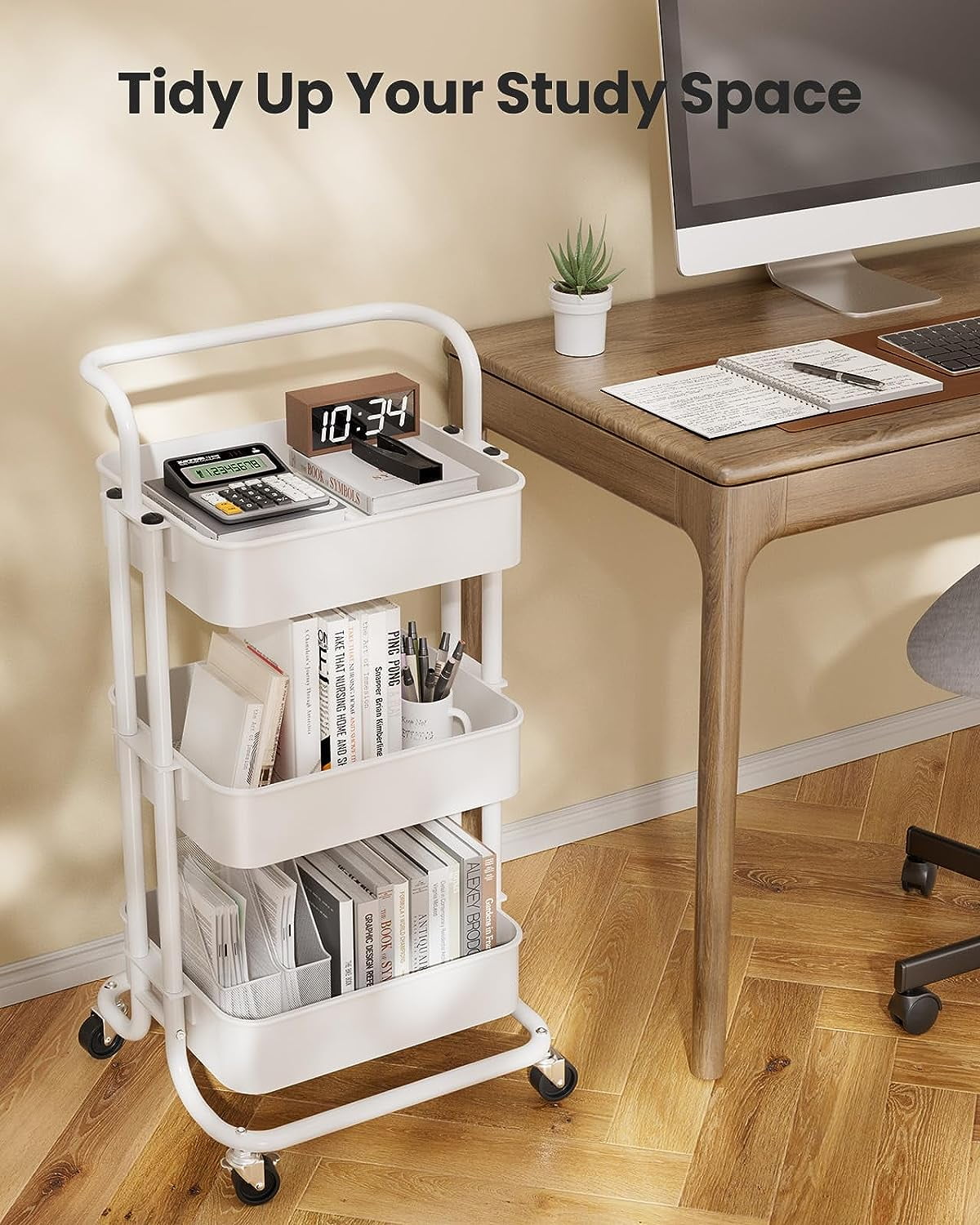 3 Tier Mesh Utility Cart, Rolling Metal Organization Cart with Handle ...