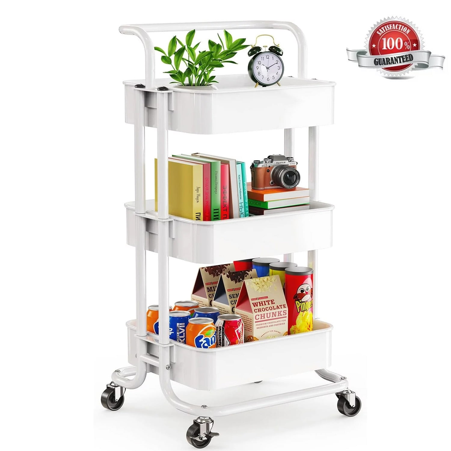Lakecy 3-Tier Utility Rolling Cart with Wheels, Multi-Functional ...