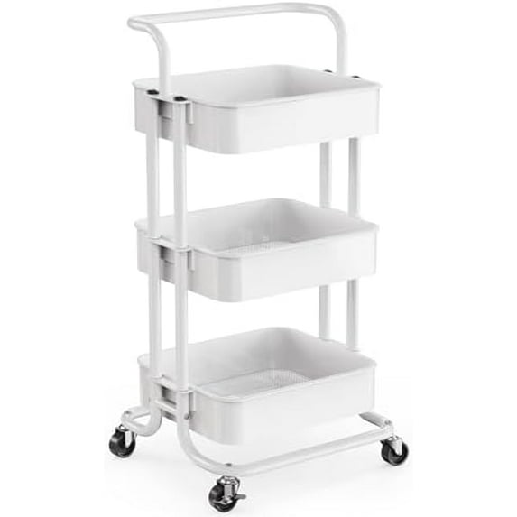 3 Tier Mesh Utility Cart, Rolling Metal Organization Cart with Handle ...
