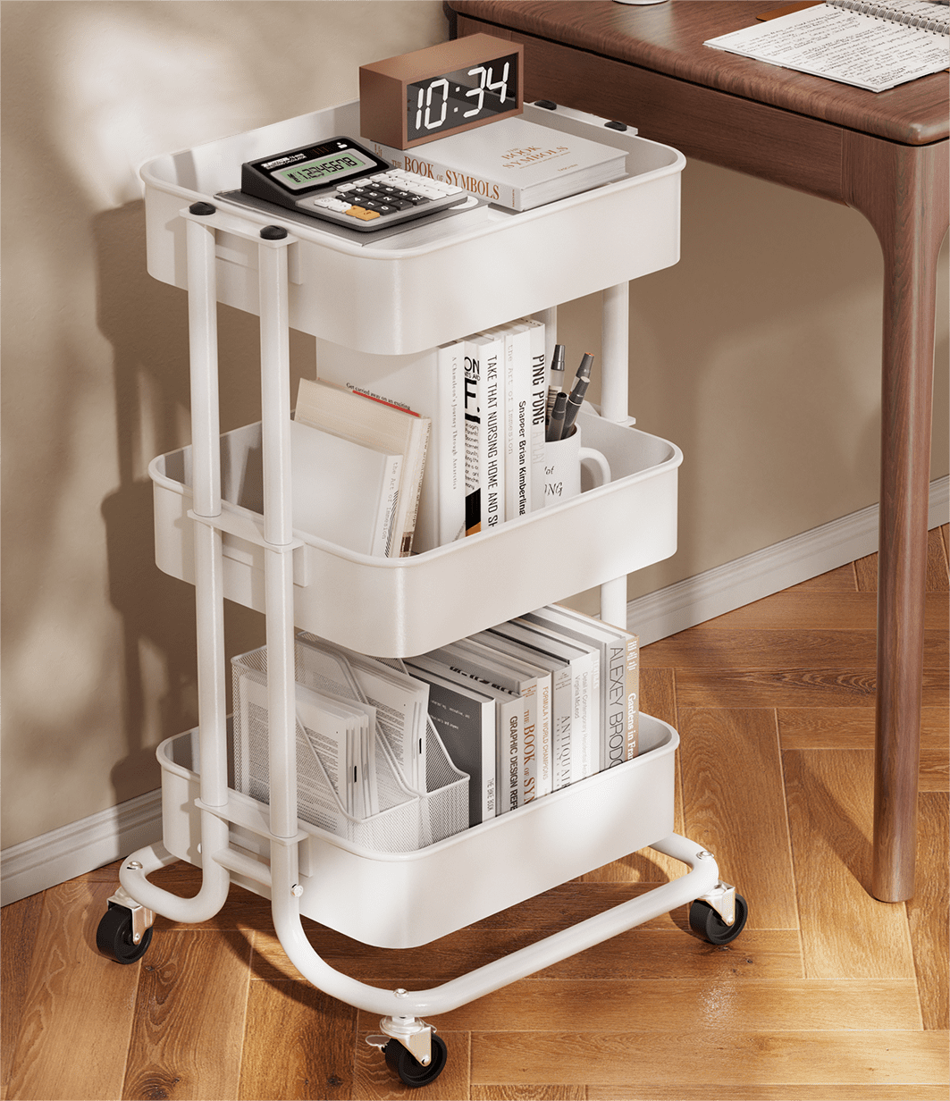 3 Tier Mesh Utility Cart Rolling Metal Organization Cart with Handle ...